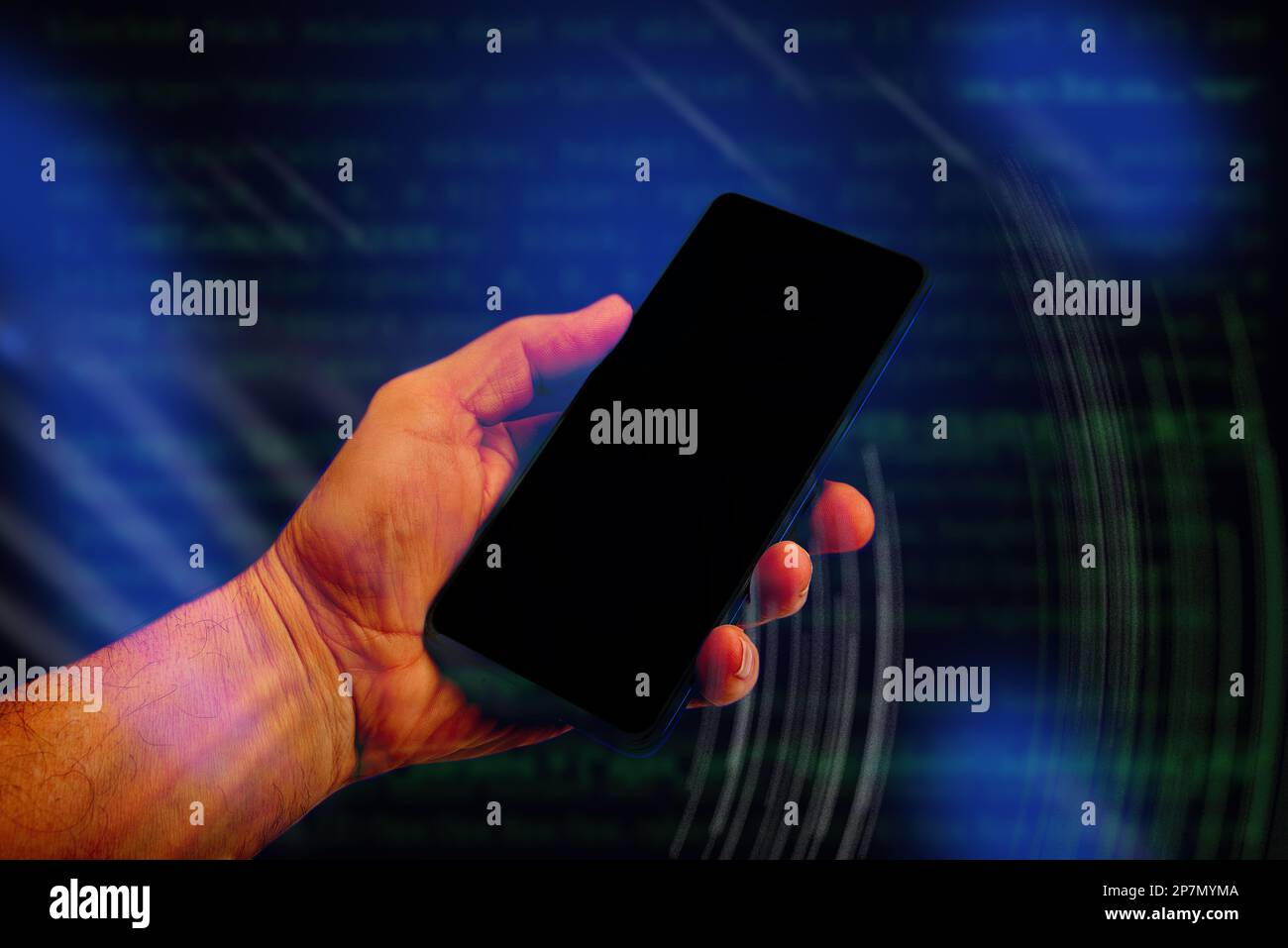 Futuristic Internet and technology background with a male hand and ...