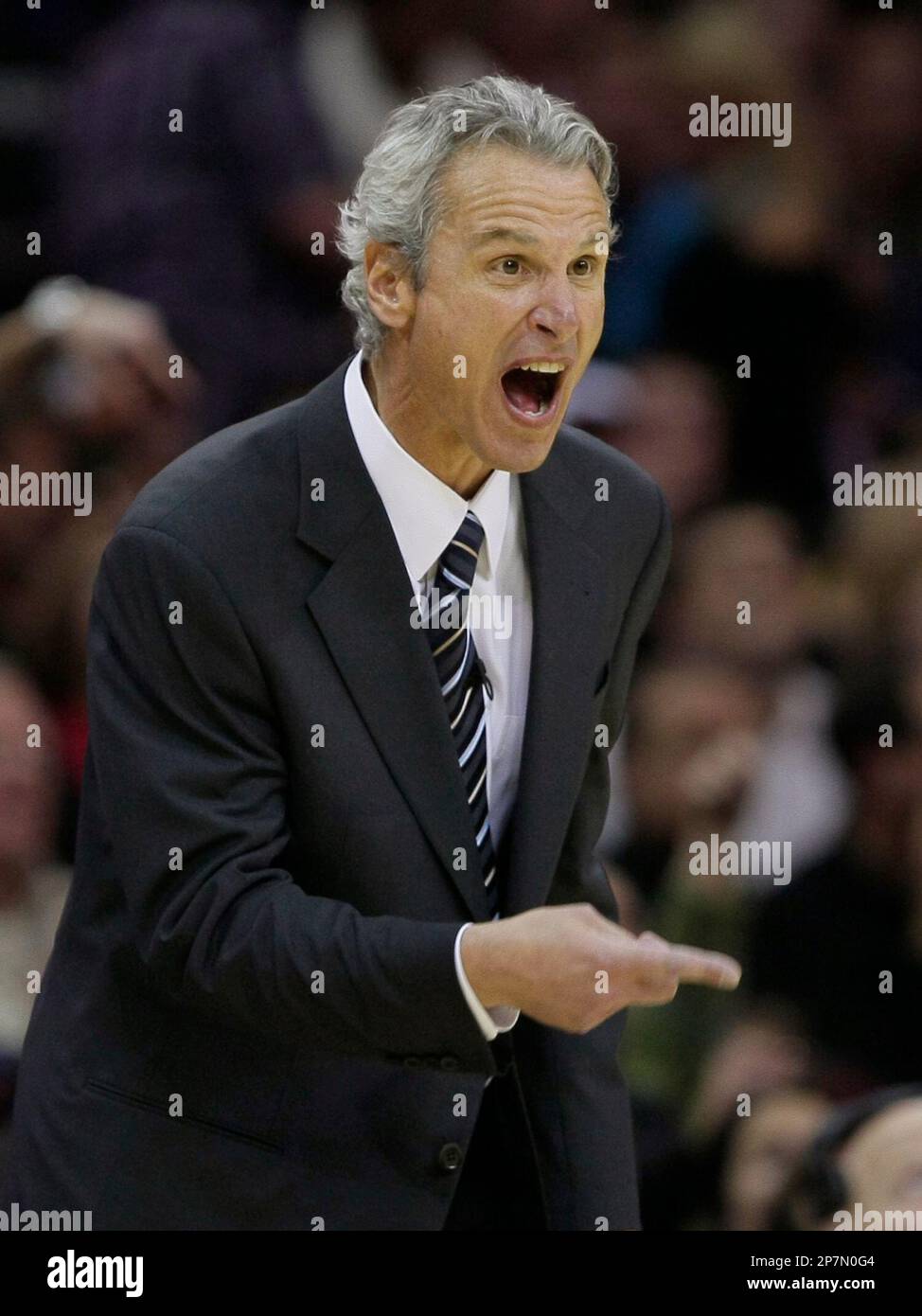 Portland Trailblazers assistant coach Dean Demopoulos yells to his ...