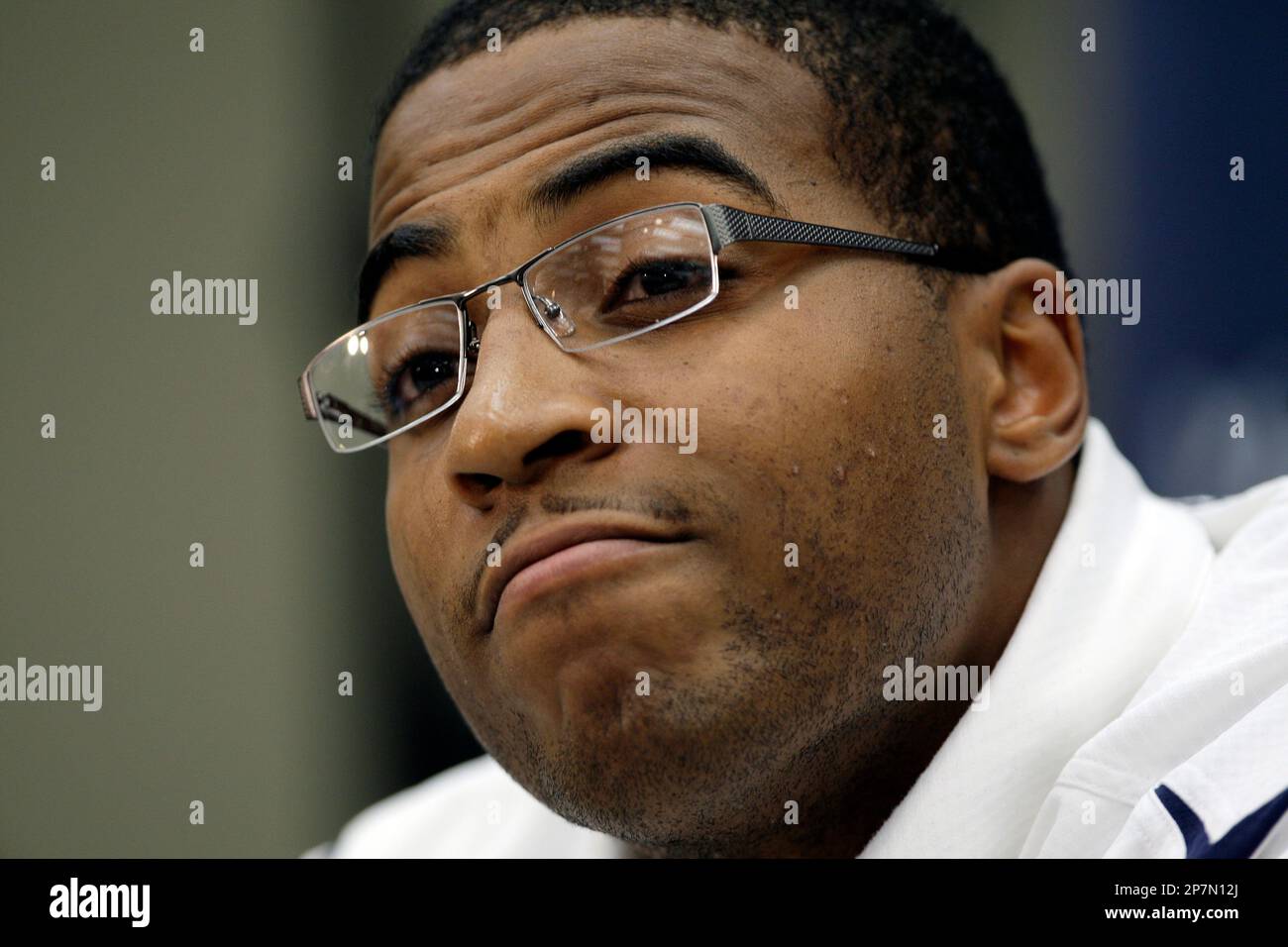 Penn State quarterback Daryll Clark pauses as he address the media ...