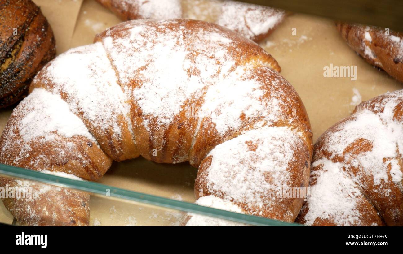 Rows of Warm Freshly Baked Bread Rolls on Display in Bakery Stand at ...