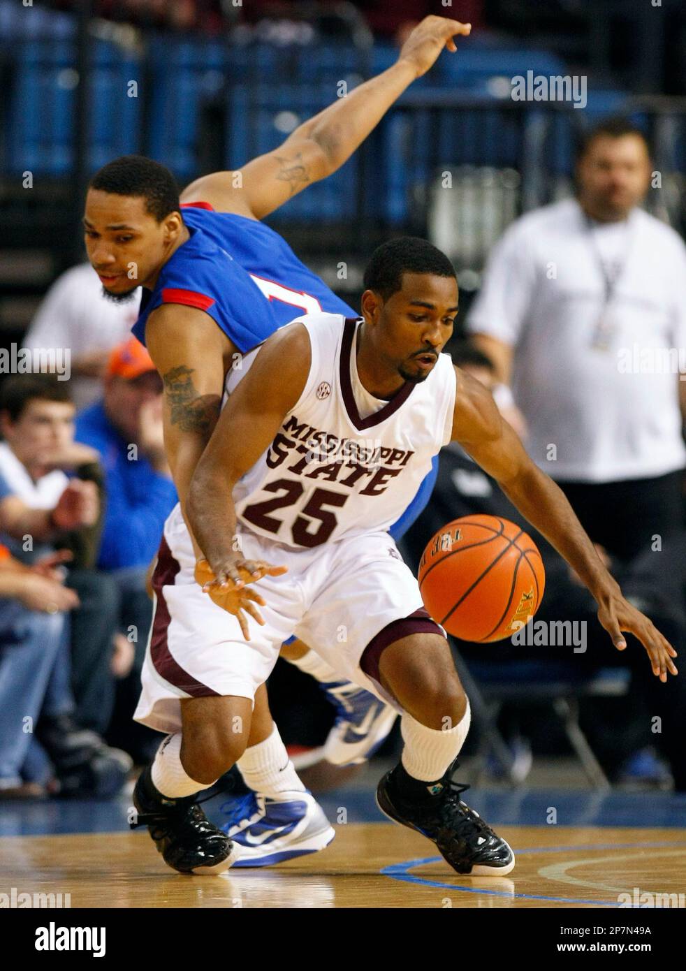 DePaul guard Mike Stovall (1) tips the ball away from Mississippi State ...