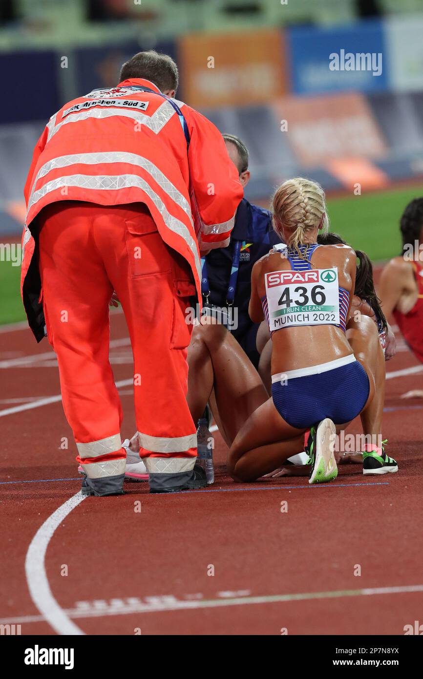 Runner needing attention after the 10000m Women's Final at the European Athletics Championship ...