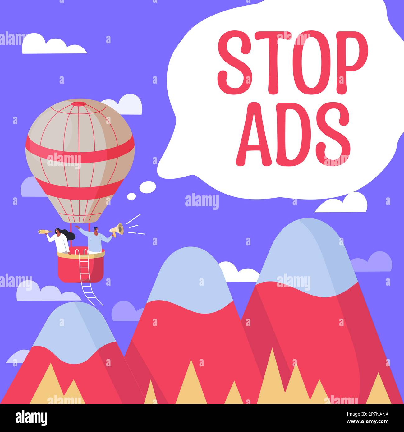 Text caption presenting Stop Ads. Word Written on program that will ...