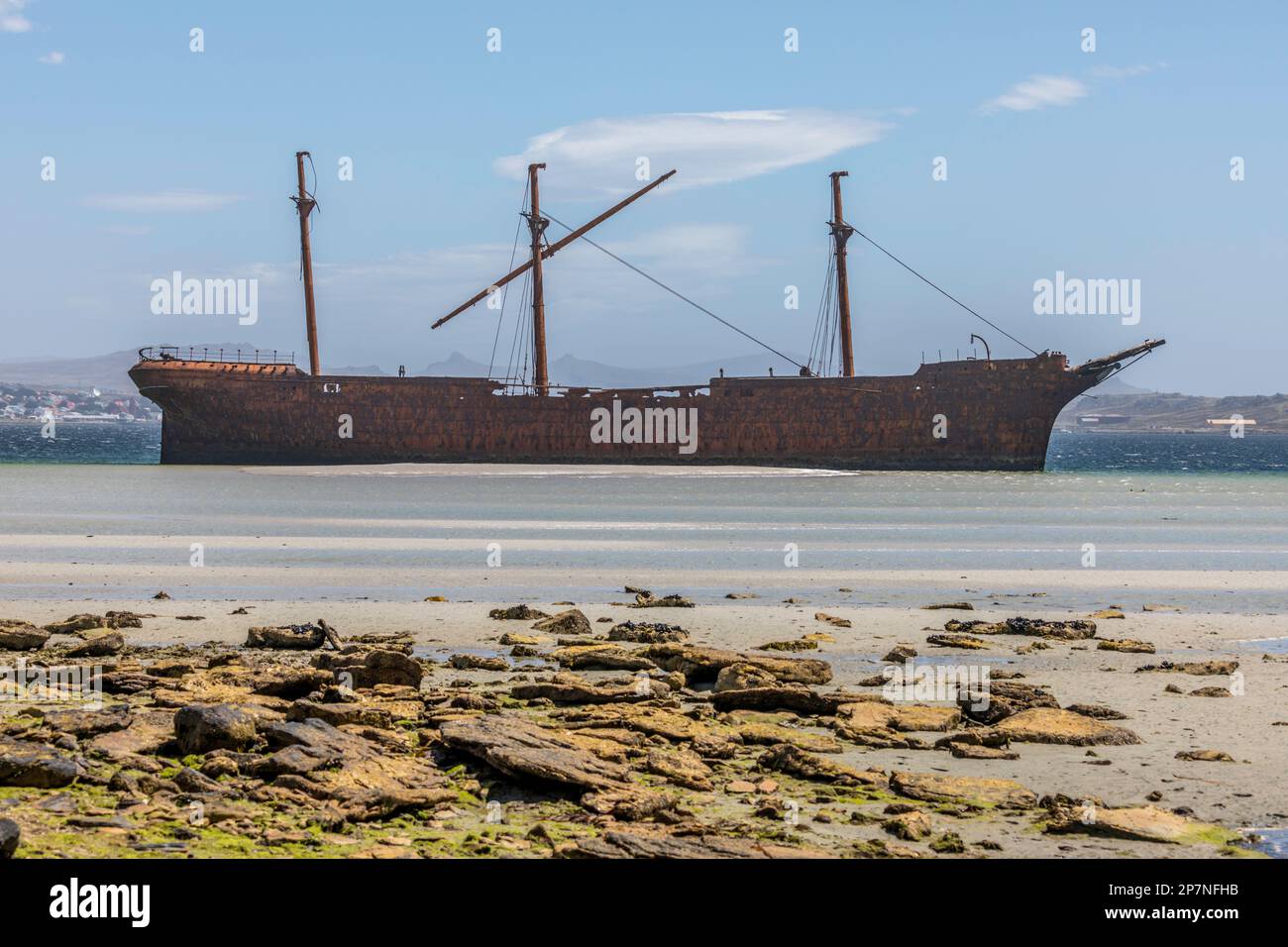 The wreck of the ship Lady Elizabeth at he east end of Stanley harbour ...