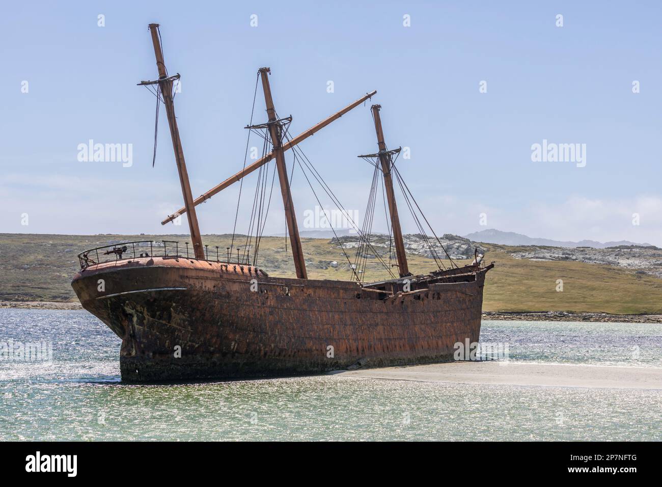 The wreck of the ship Lady Elizabeth at he east end of Stanley harbour ...