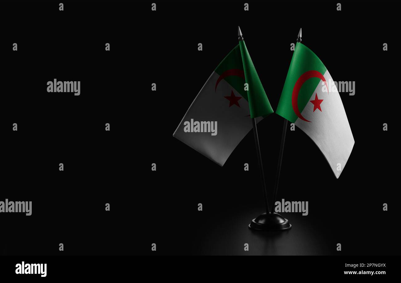 Small national flags of the Algeria on a black background Stock Photo ...