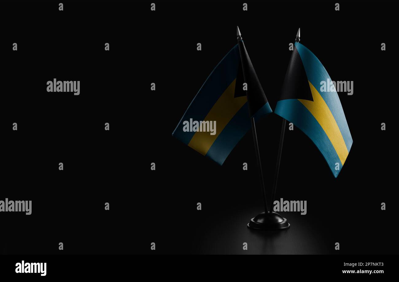 Small national flags of the Bahamas on a black background Stock Photo ...