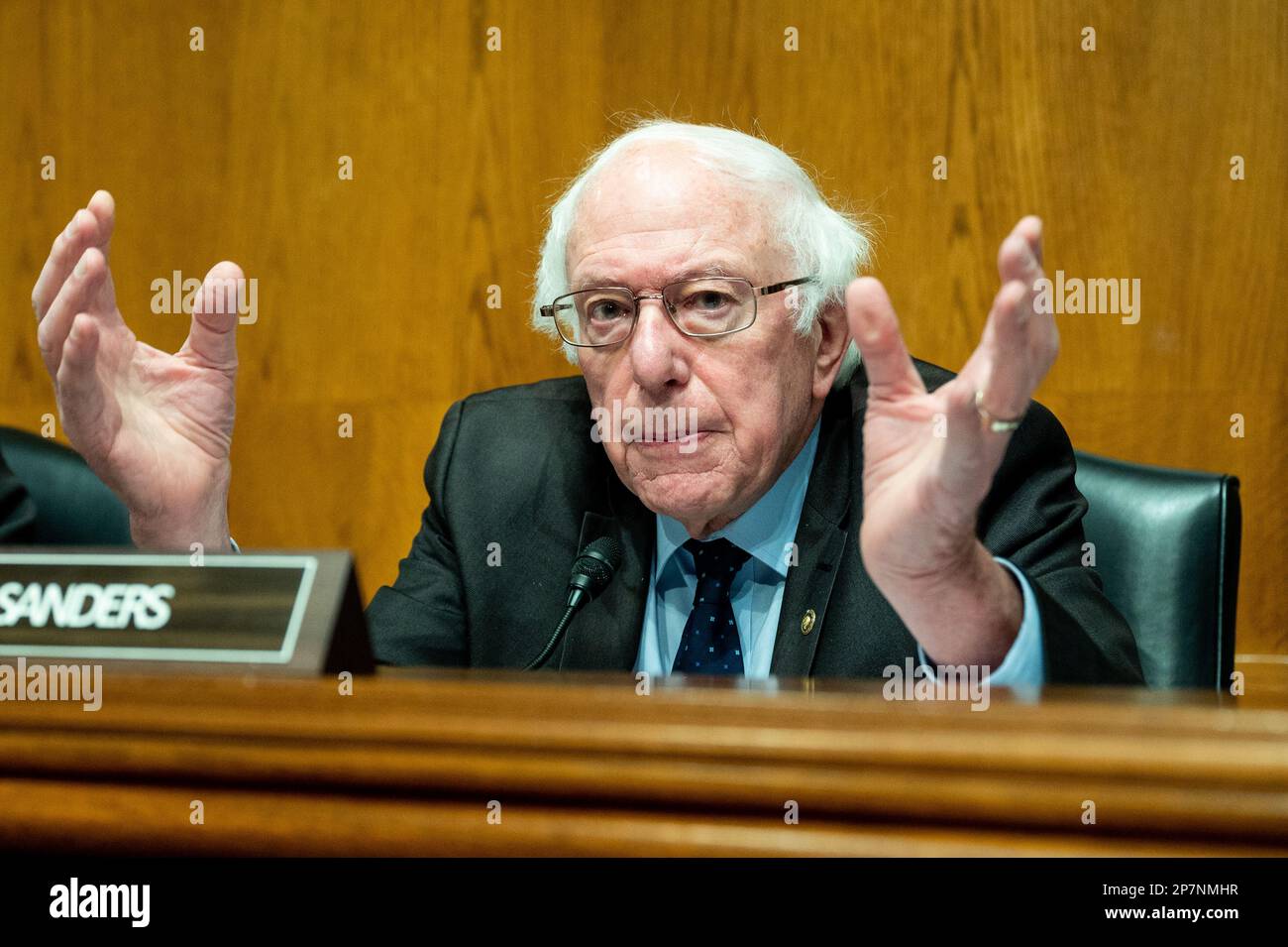 U.S. Senator Bernie Sanders (I-VT) speaking at a hearing of the Senate ...