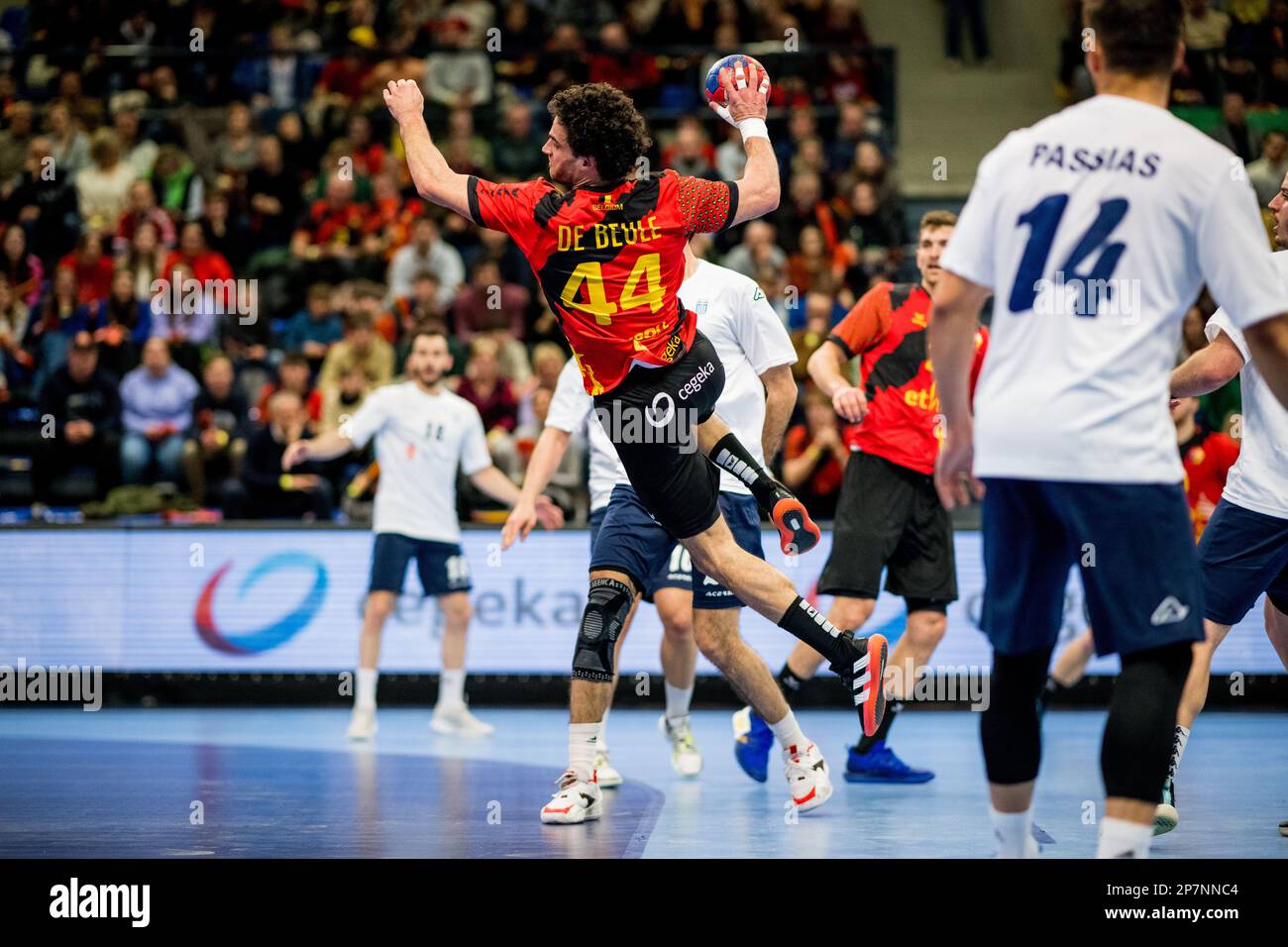 Belgium's Jeroen De Beule pictured in action during a handball game ...