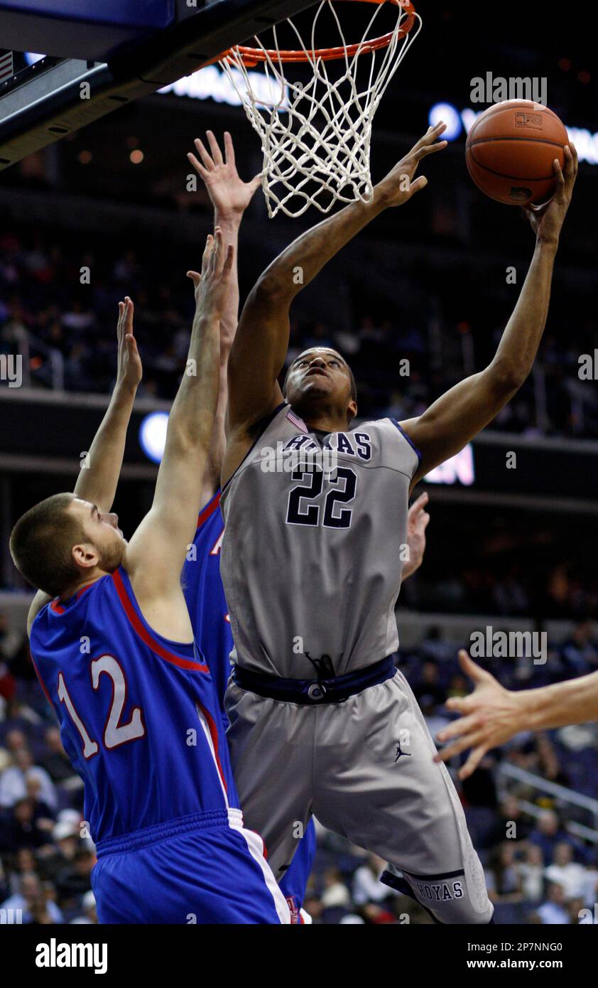 Georgetown's Julian Vaughn (22) scores against American University's ...