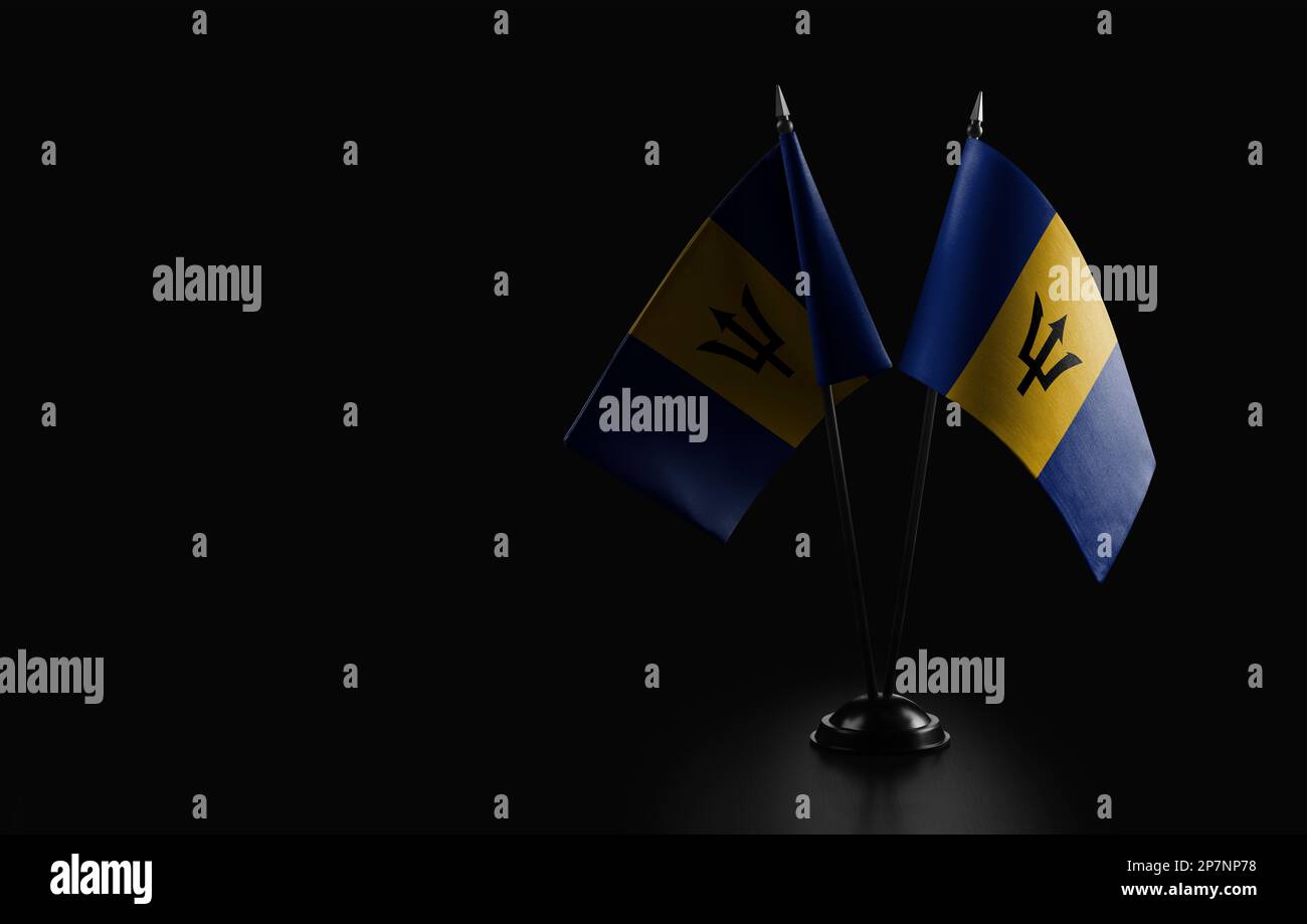 Small national flags of the Barbados on a black background Stock Photo ...