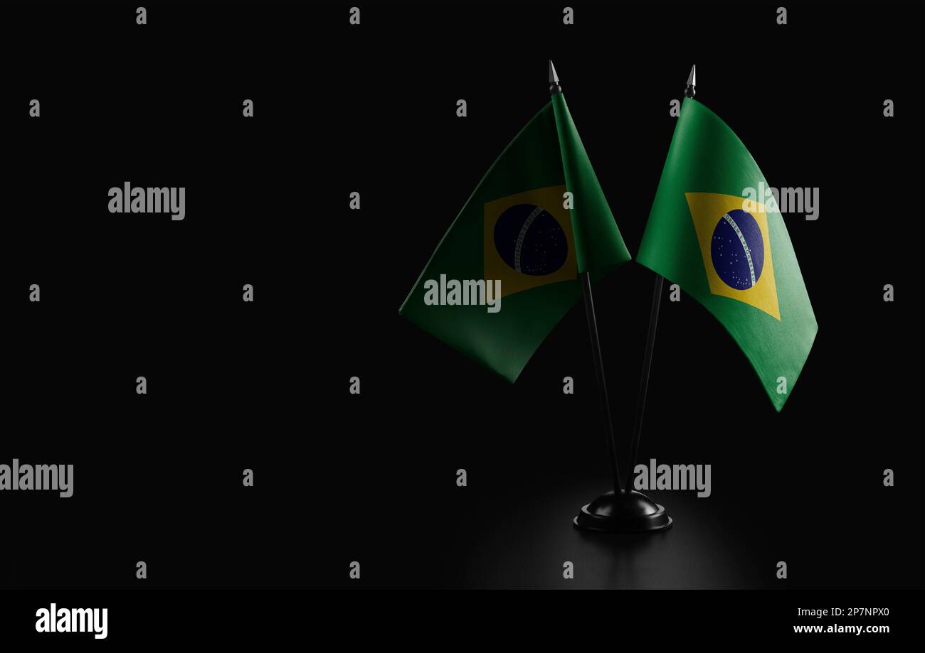 Small national flags of the Brazil on a black background Stock Photo ...