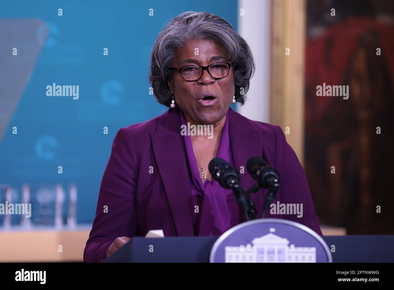 U.S. Ambassador to the United Nations Linda Thomas-Greenfield speaks at ...