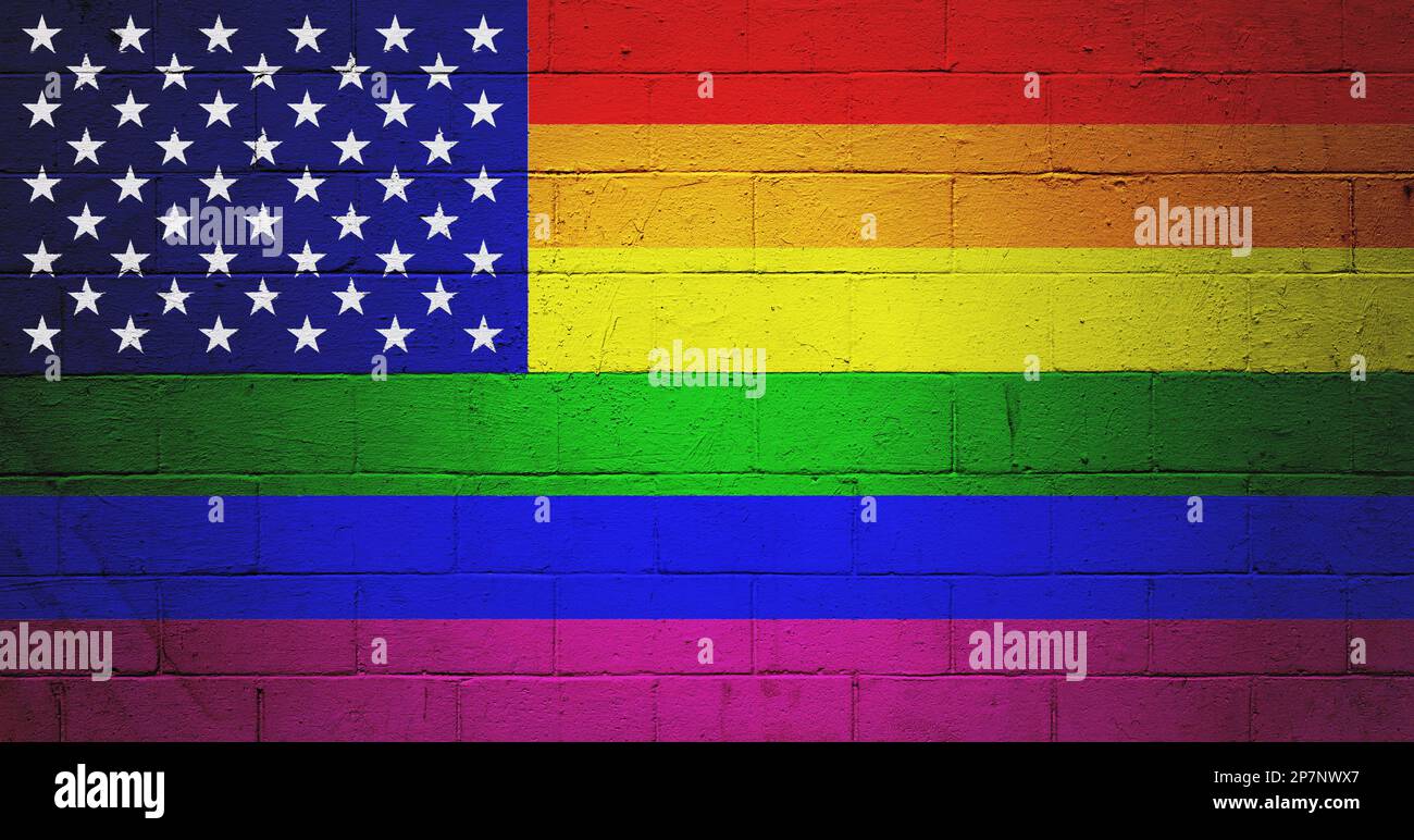 Picture of the LGBT pride Flag painted on a cinder block wall Stock ...