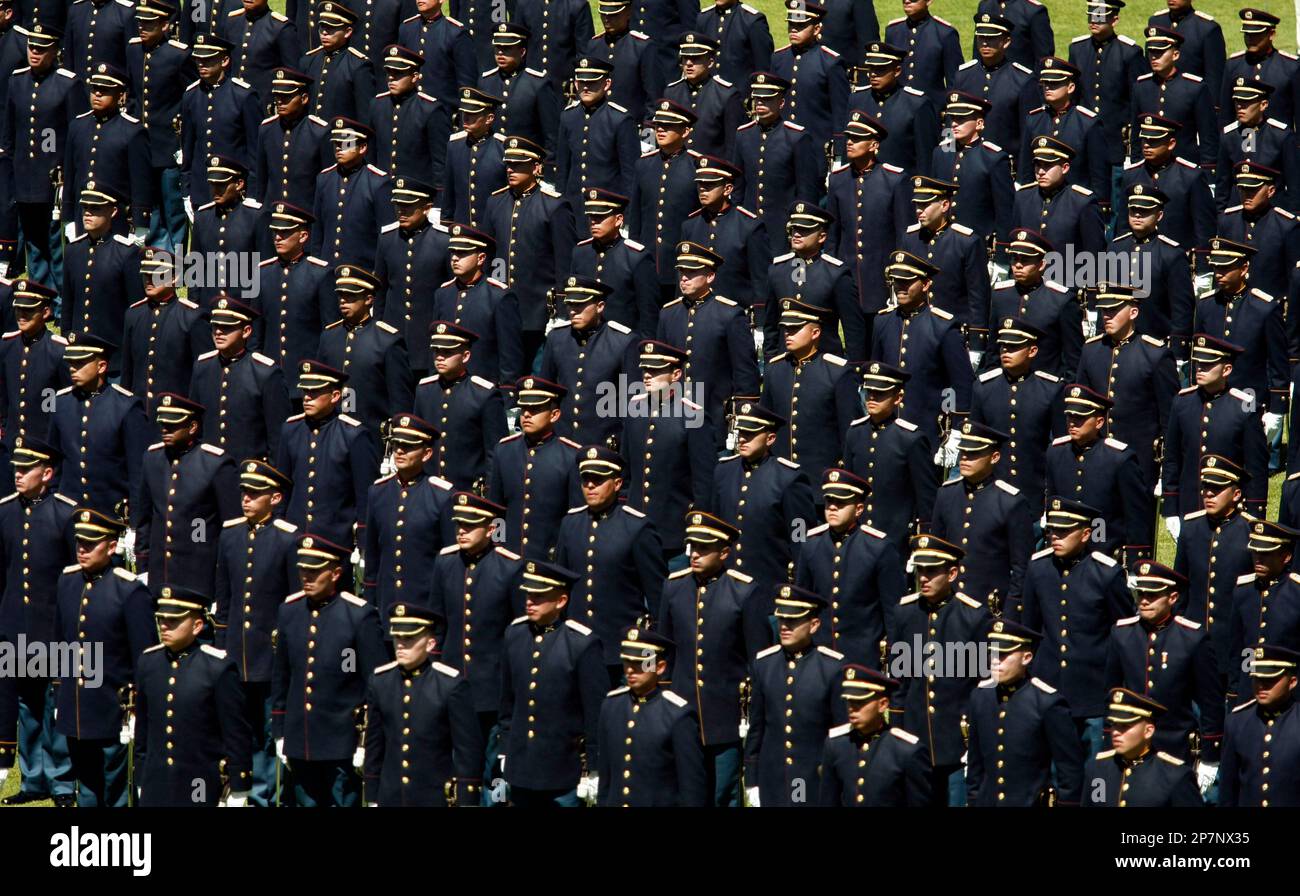 Army officers stand in formation during their graduation ceremony in ...