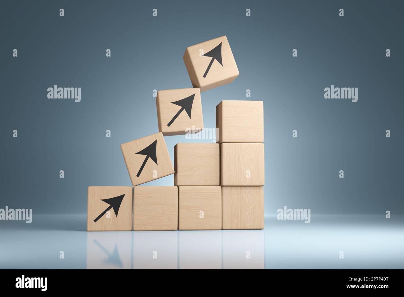 Wooden block forming a business bar chart and graph. Illustration of ...