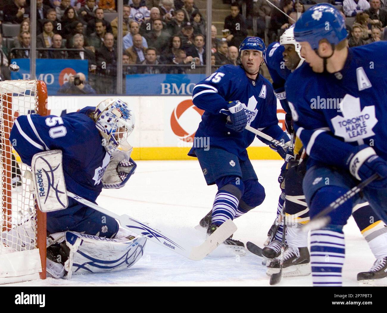 Toronto Maple Leafs goaltender Jonas Gustavsson, left, of Sweden ...