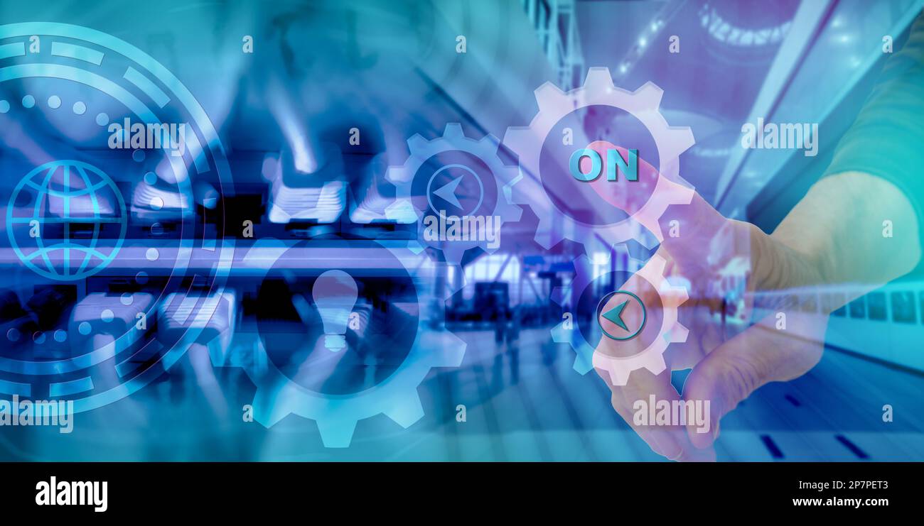 ON button Automation technology and smart industry concept on blurred ...