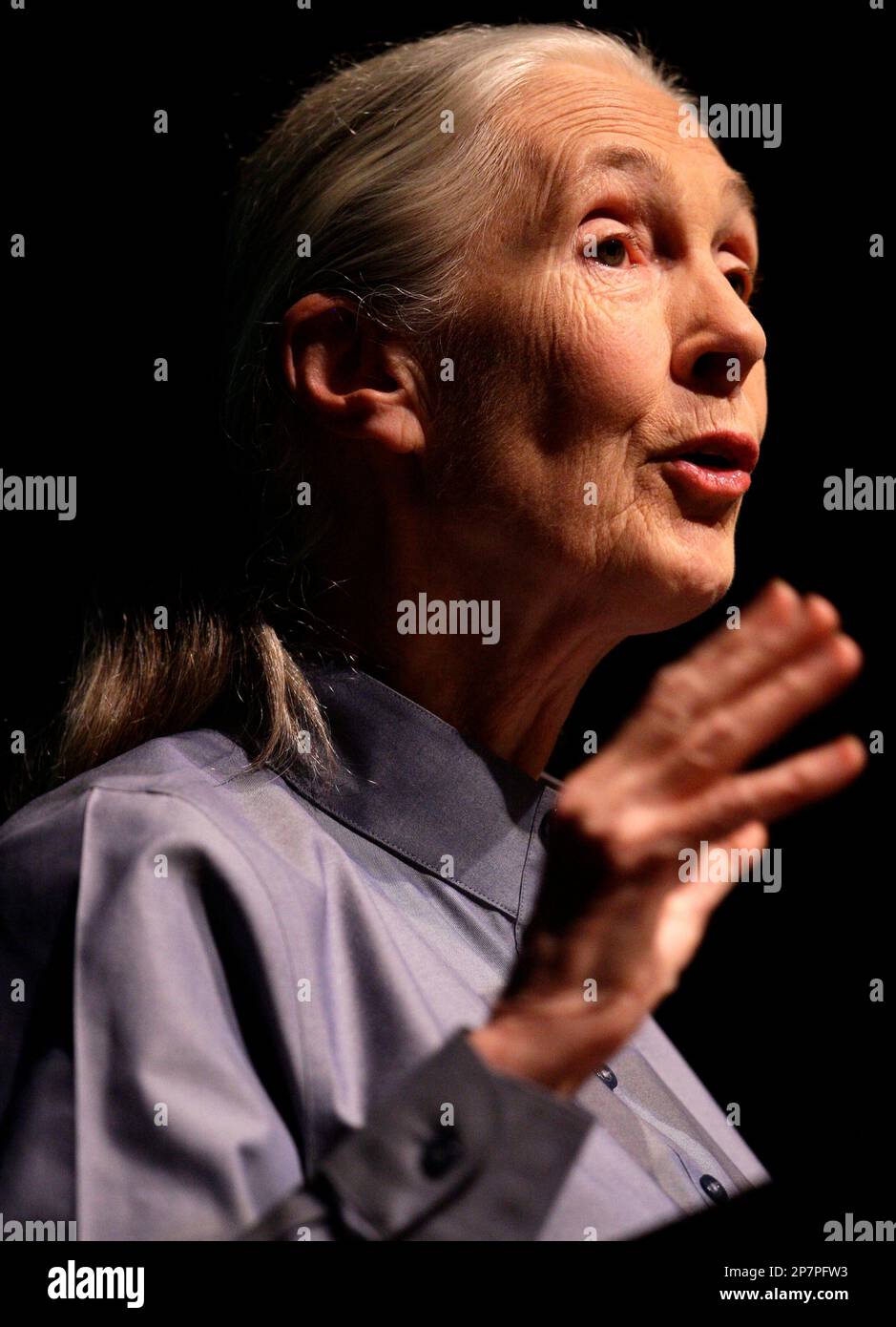 In this Nov. 4, 2009 photo, renowned primatologist Jane Goodall speaks ...