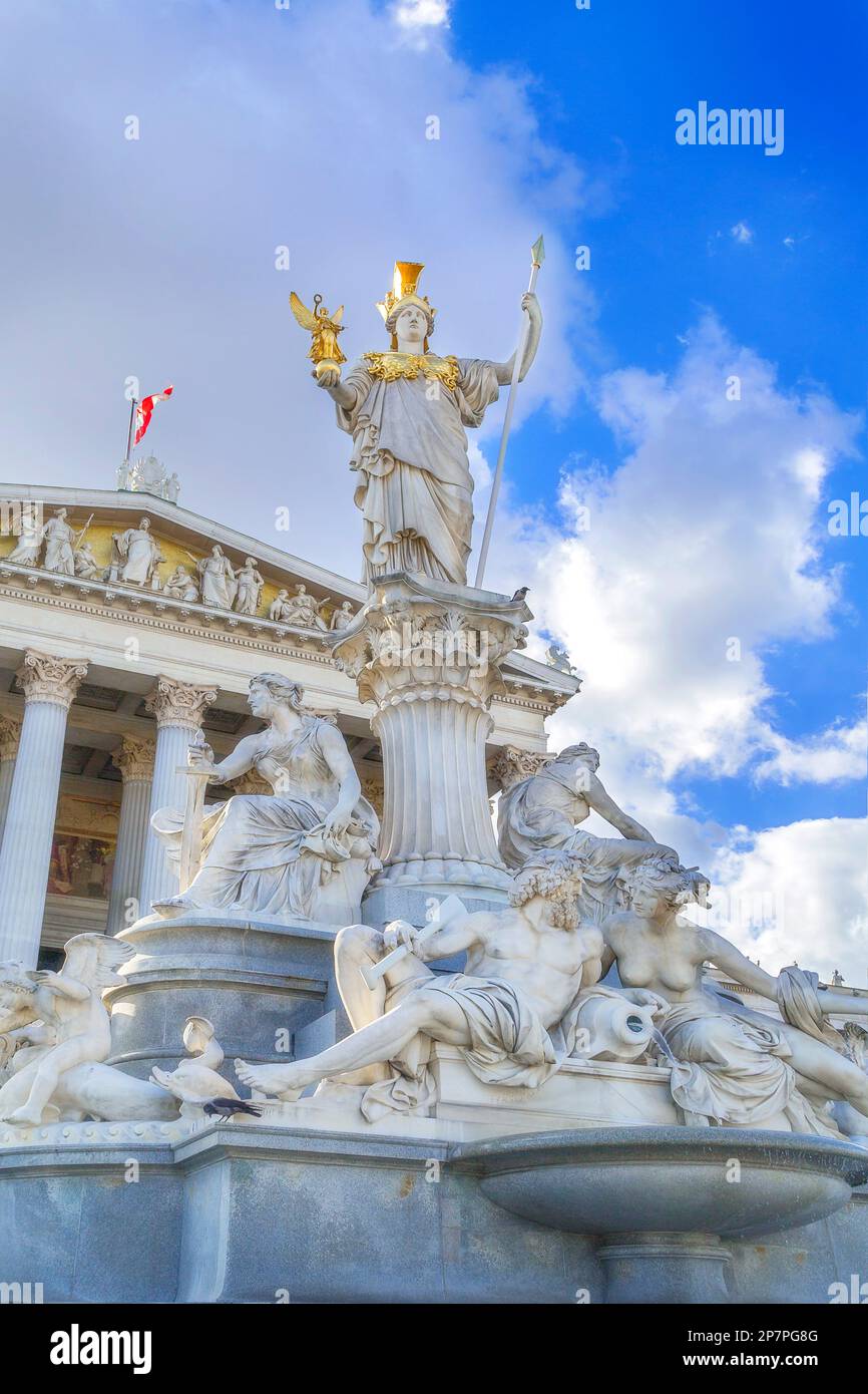 Vienna, Austria, statue and fountain of Pallas Athena, Parliament ...