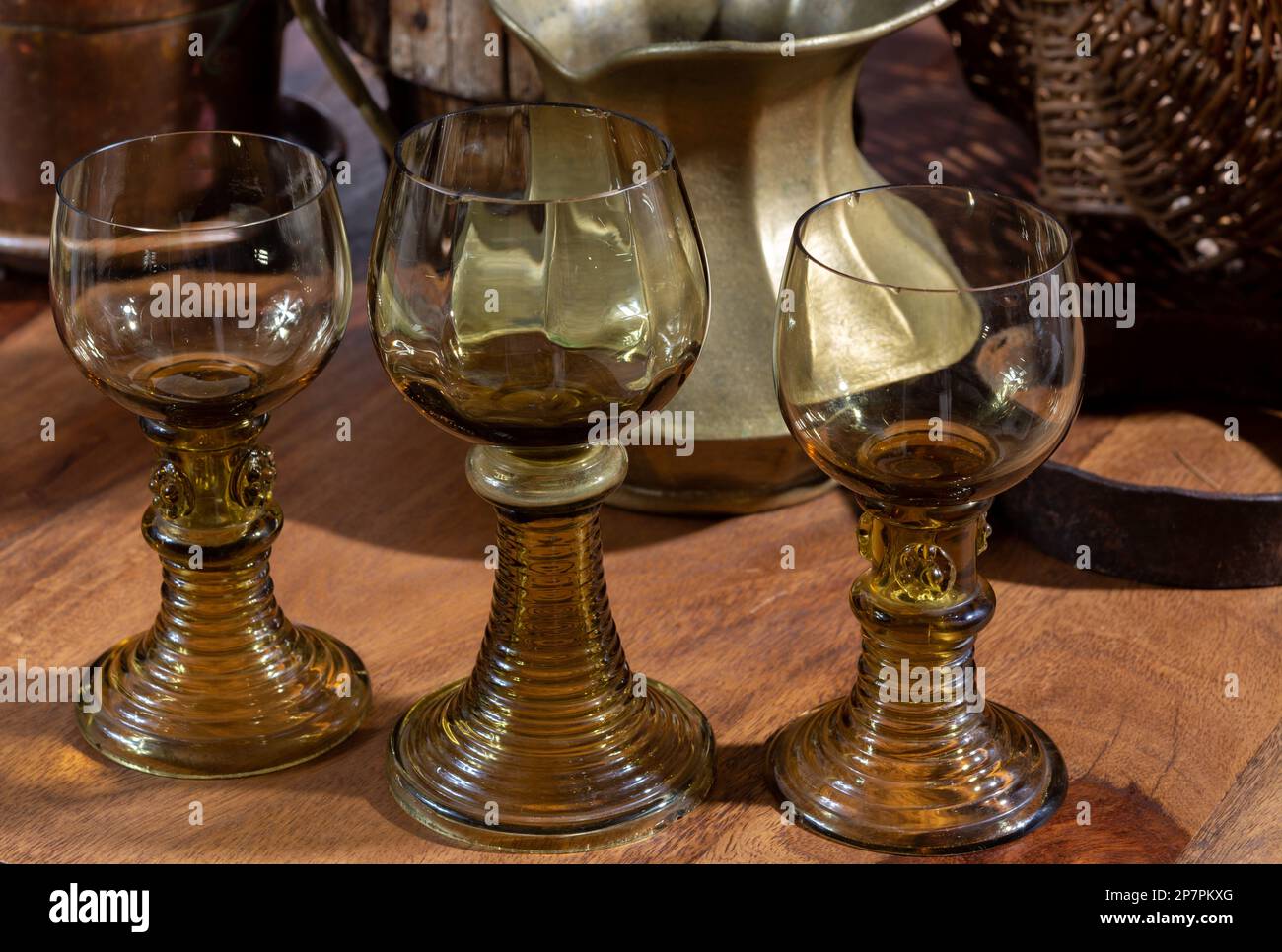 Emplty antique German glassware, old Dutch style rummer or roemer ...