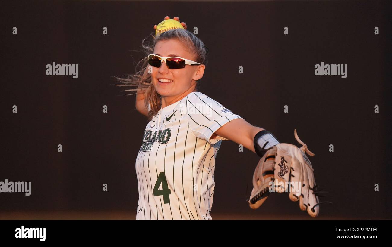 Cleveland St. outfielder Emily Yacapraro throws the ball between ...