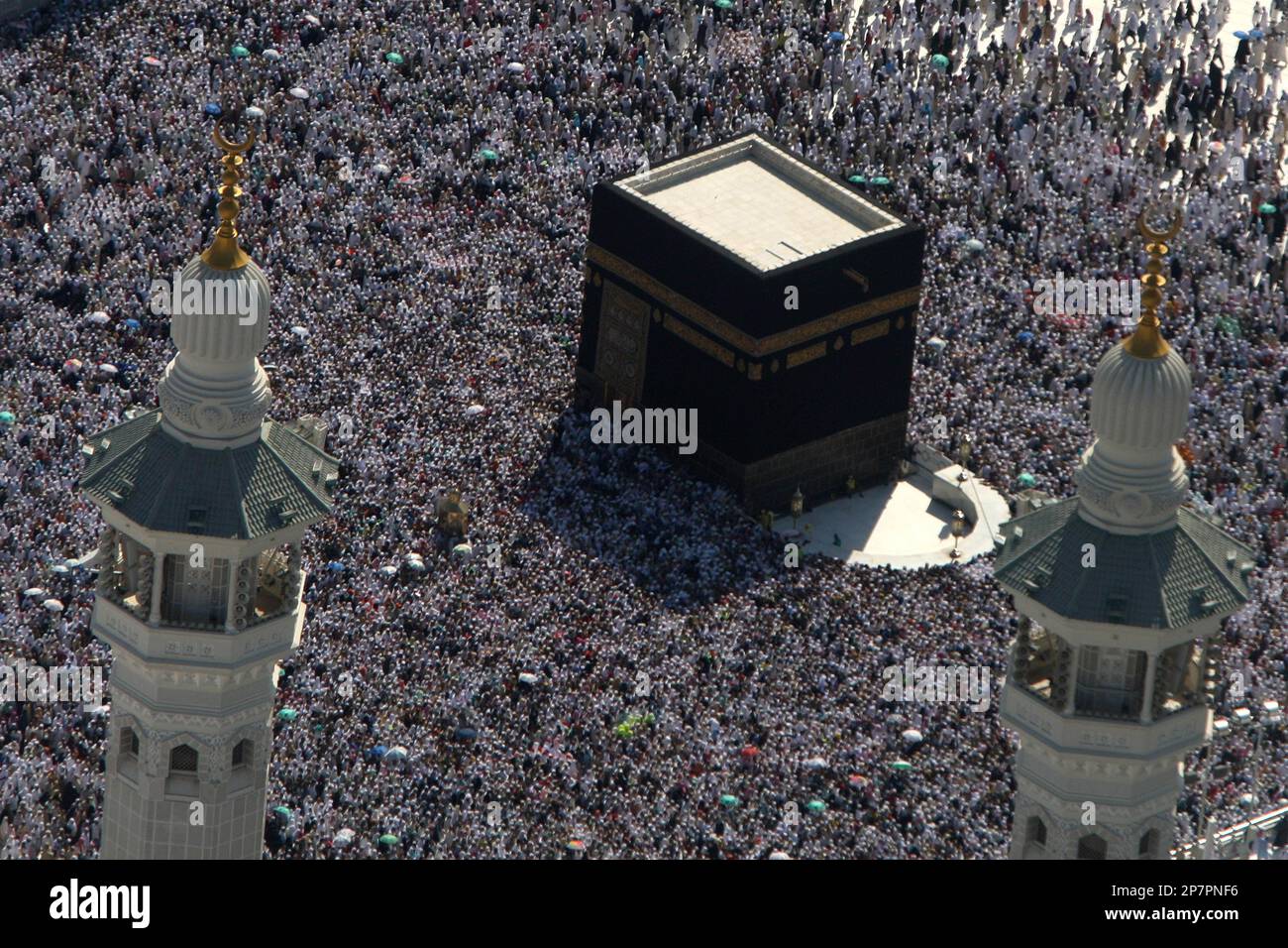 This aerial image made from a helicopter shows tens of thousands of ...