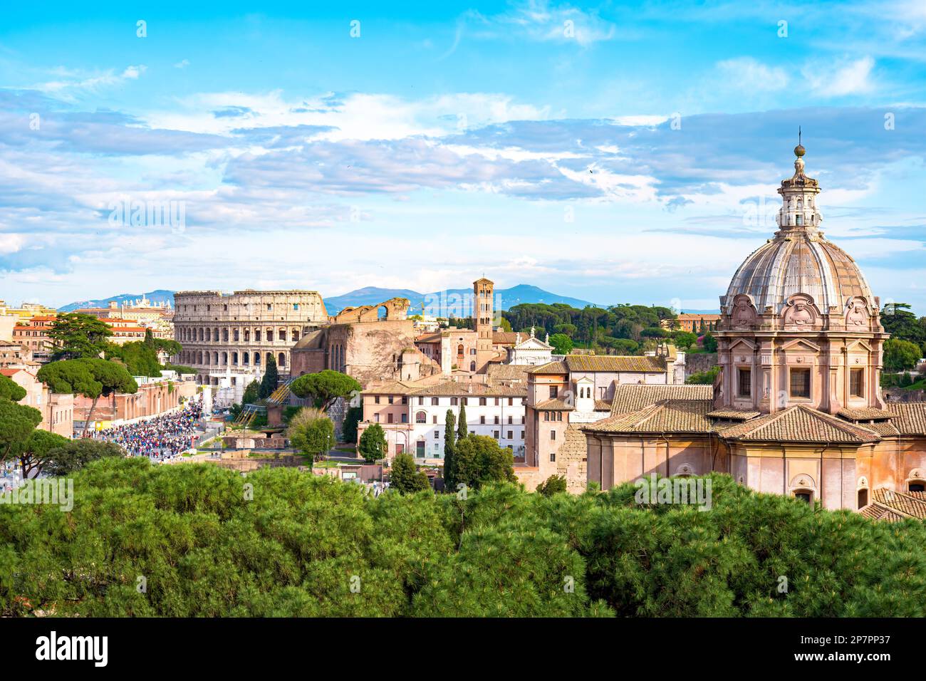 The Colosseum panorama, Colosseo, amphitheatre in centre of old town of ...