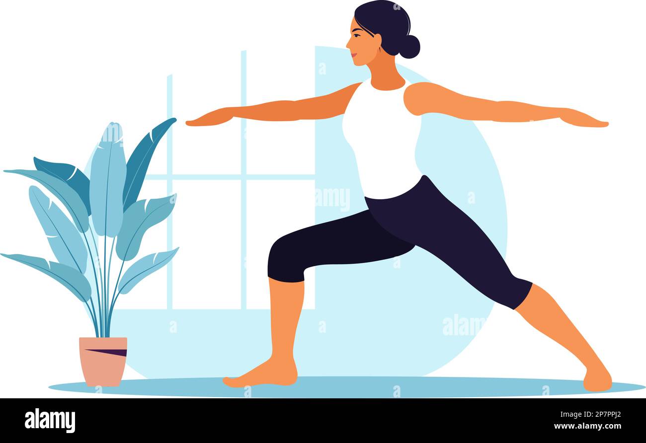 Young woman practices yoga. Physical and spiritual practice. Vector ...