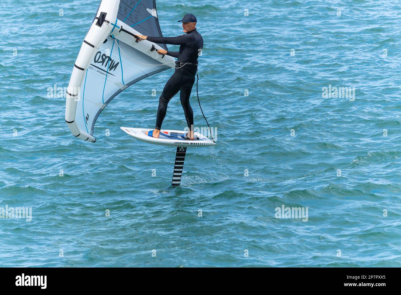 Tauranga New Zealand - March 8 2023; Wing-foiling across Pilot Bay in ...