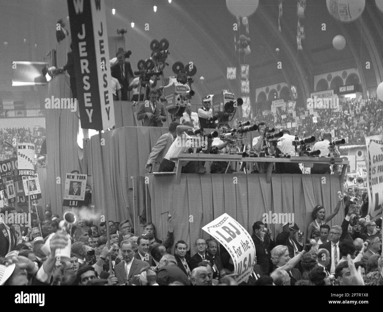 Delegates on the floor at the 1964 democratic national convention hi ...