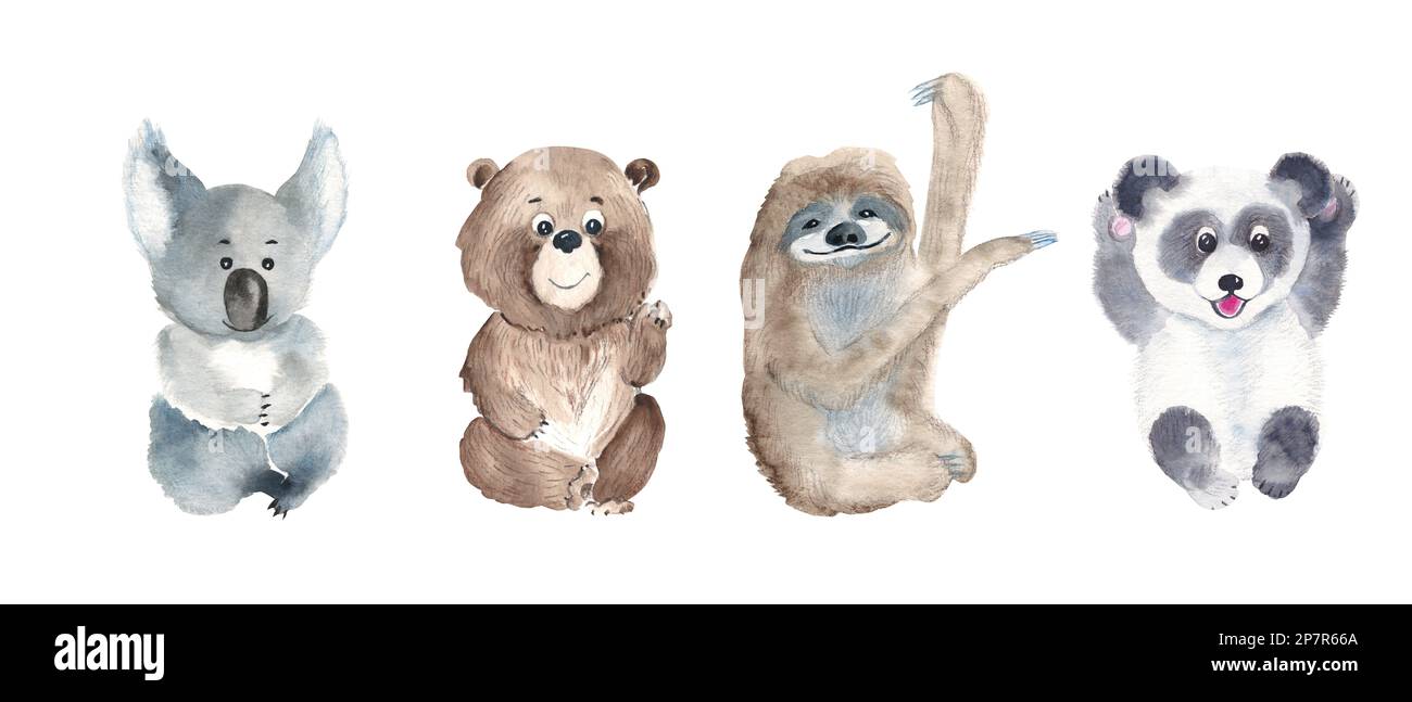 Cute baby animals set. Koala, panda, bear, sloth isolated on white ...