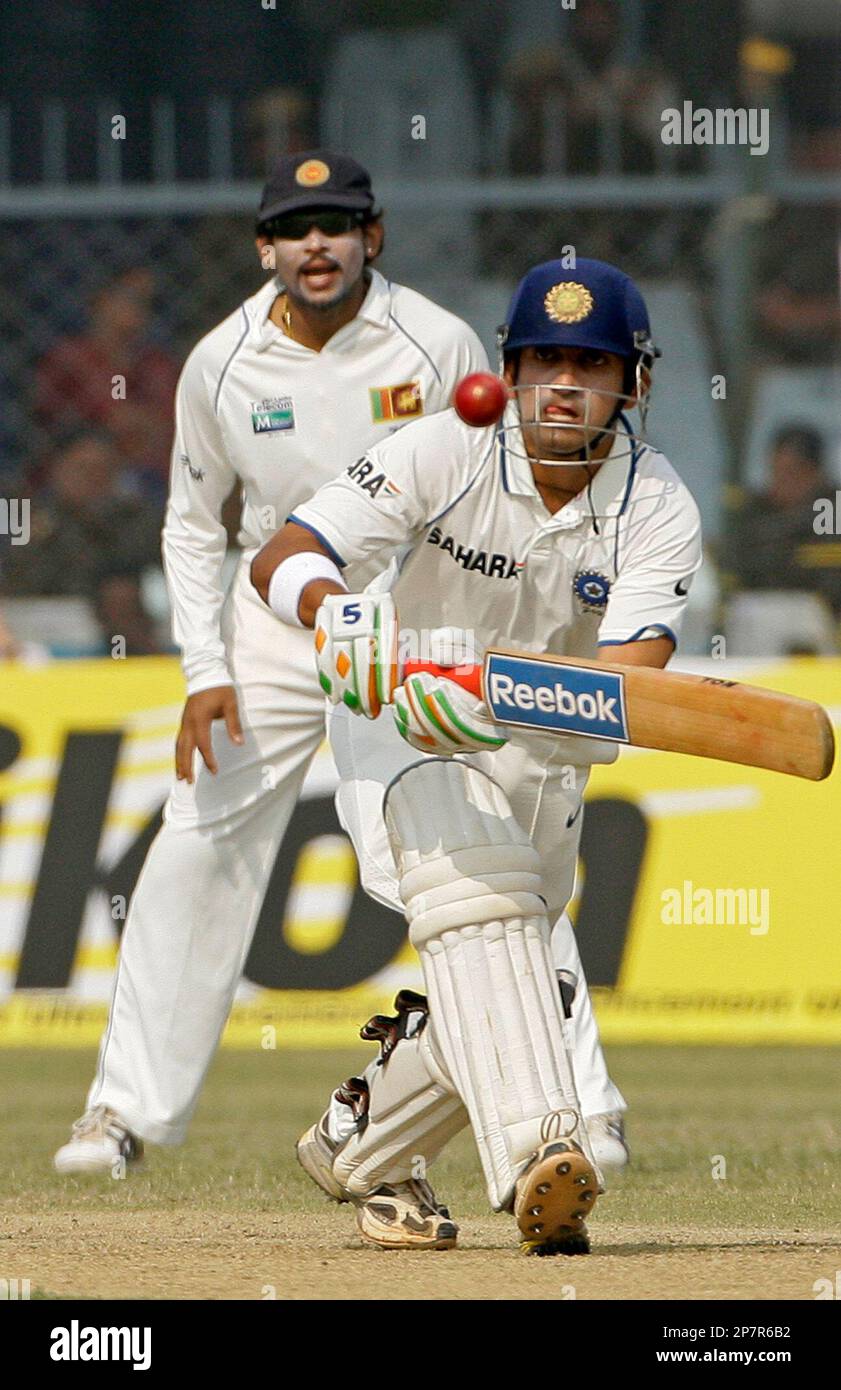 Indian Gautam Gambhir, right, prepares to take a run during the first day of the second cricket ...