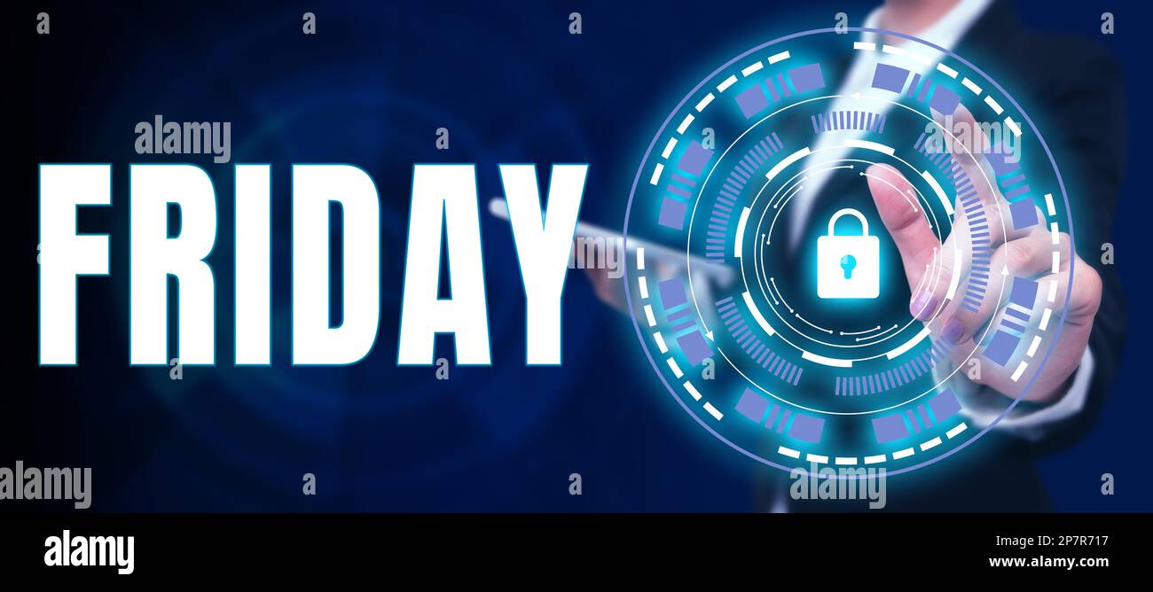 Hand writing sign Friday. Word for Last day of working week Start ...