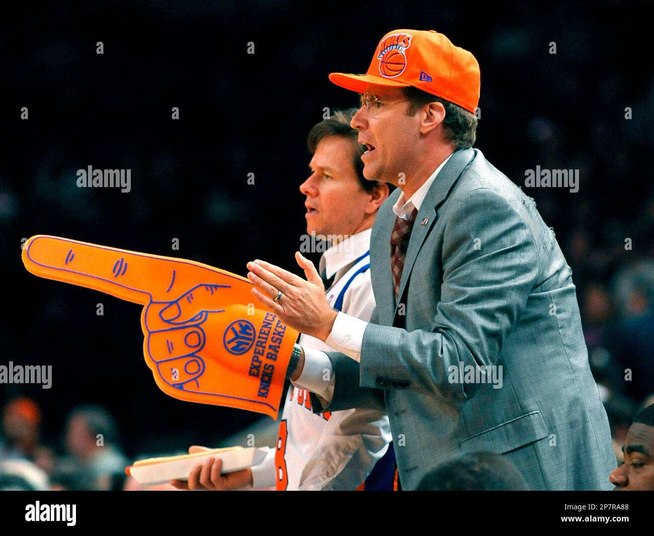 Mark Wahlberg and Will Farrell cheer from the sidelines during a New ...