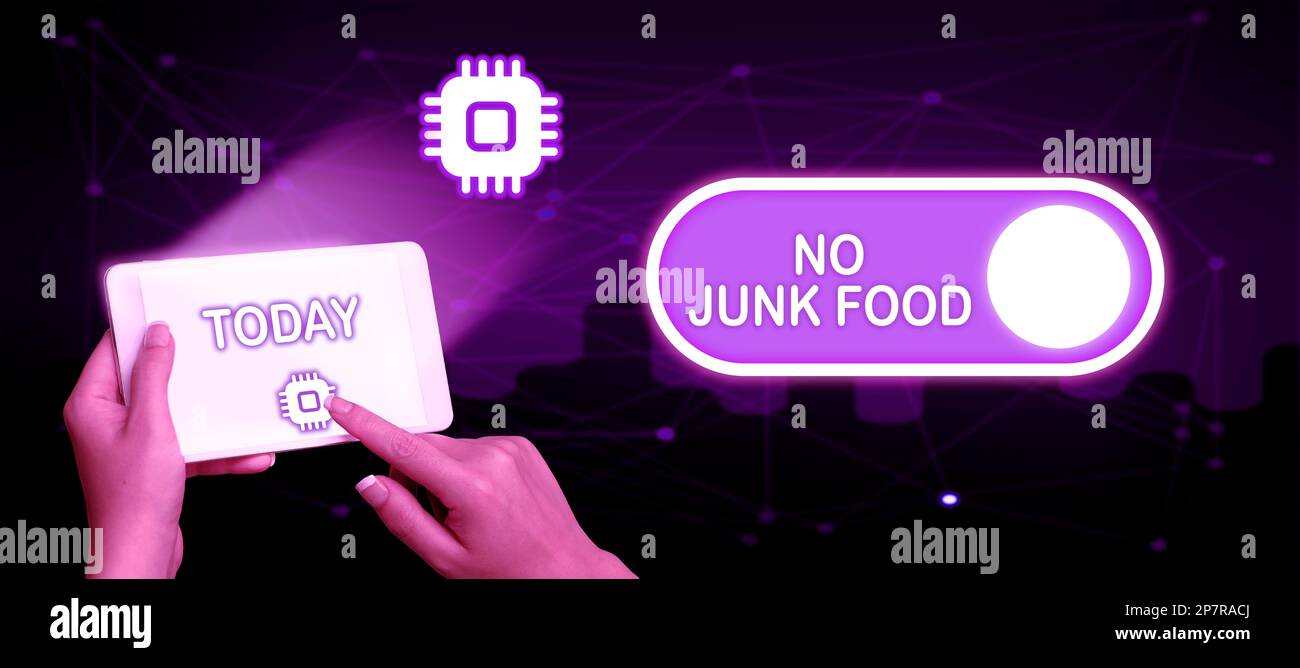 Writing displaying text No Junk Food. Concept meaning Stop eating ...