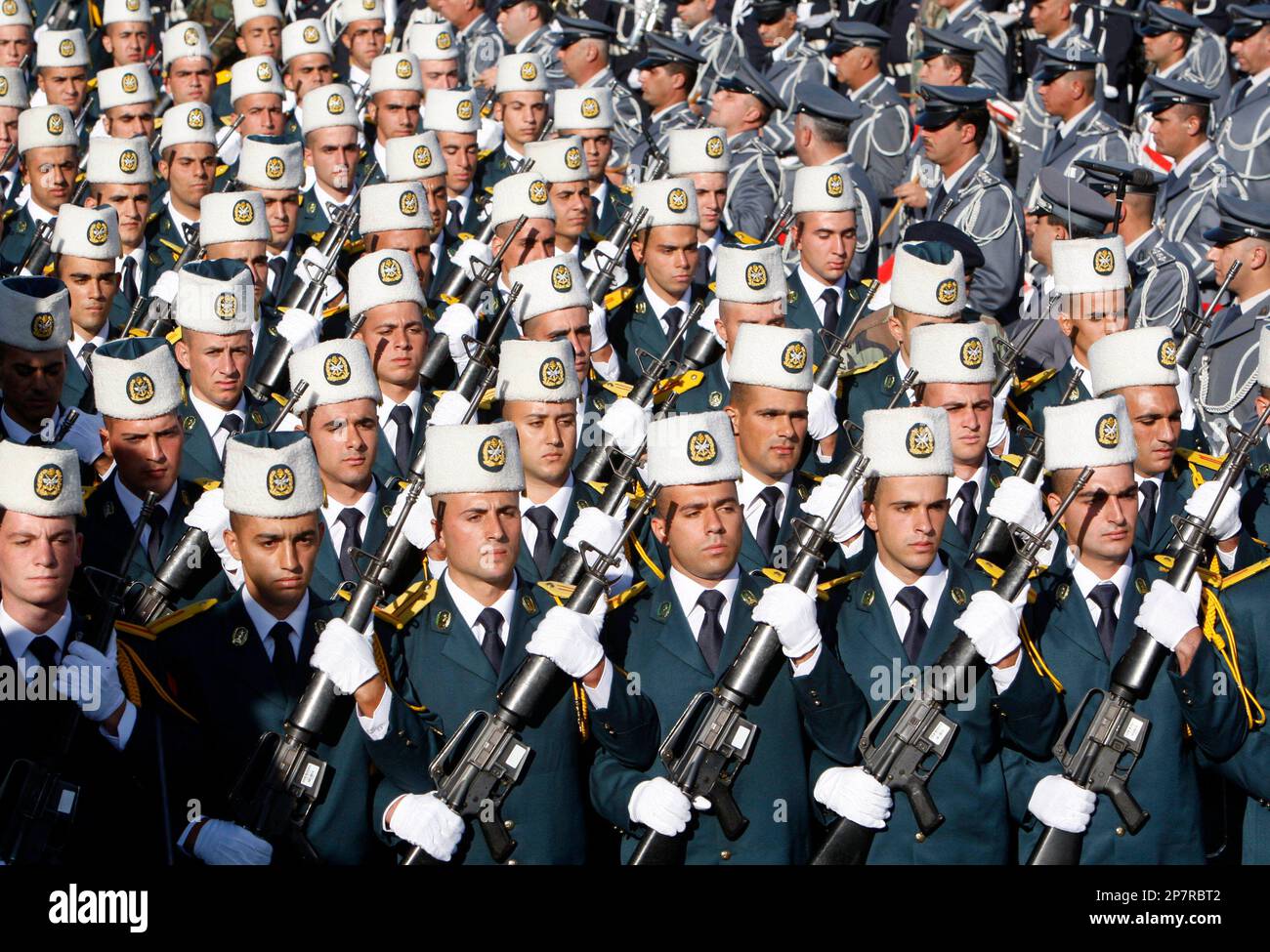 A Lebanese unit of the Military College marches during a military ...