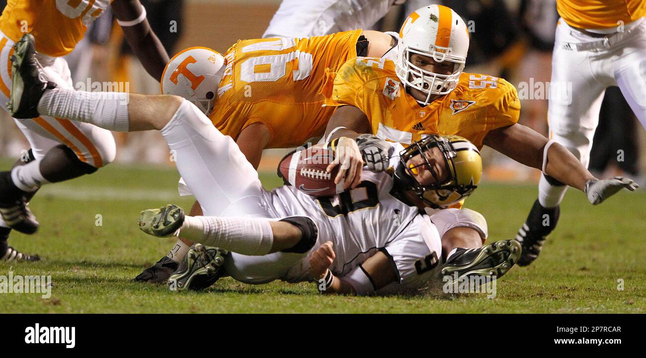 Vanderbilt quarterback Mackenzi Adams (9) is sacked for a loss by ...