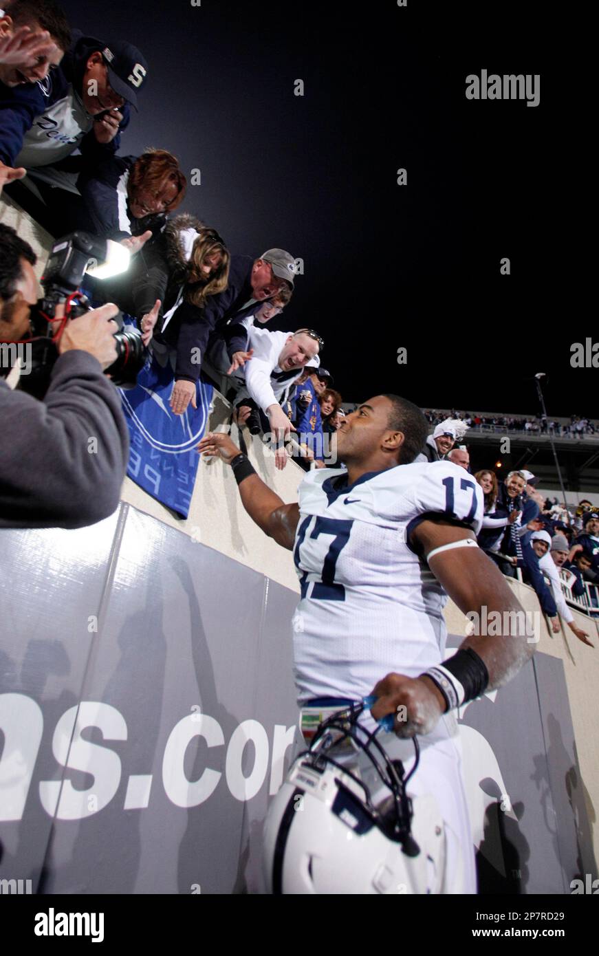 Penn State quarterback Daryll Clark (17) celebrates with fans following ...