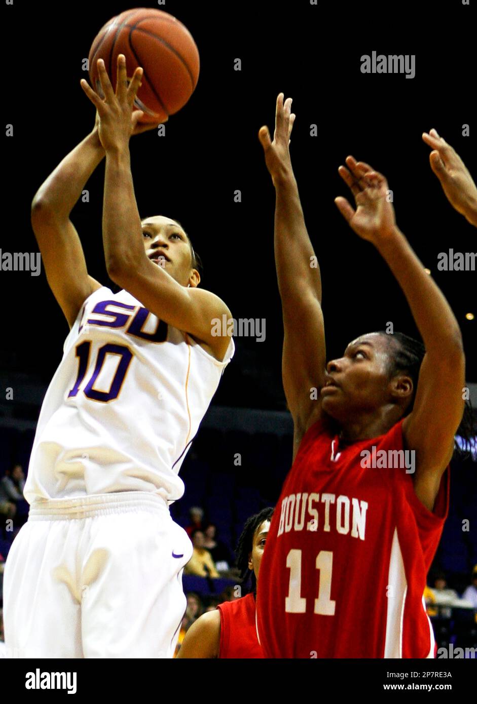 LSU guard guard Adrienne Webb (10) shoots over Houston guard Brittney ...