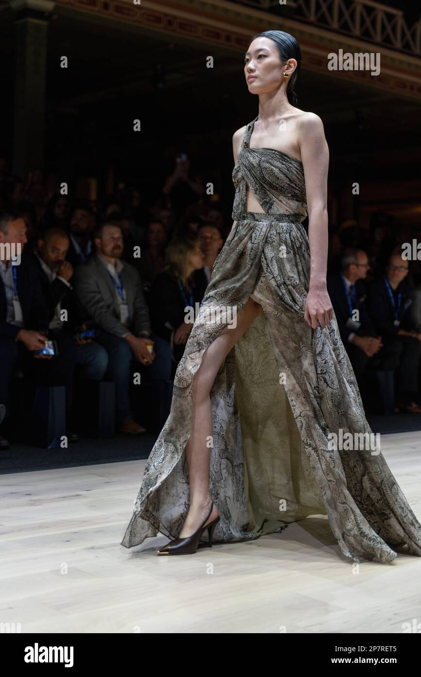 A model showcases designs by Carla Zampatti during the Melbourne ...