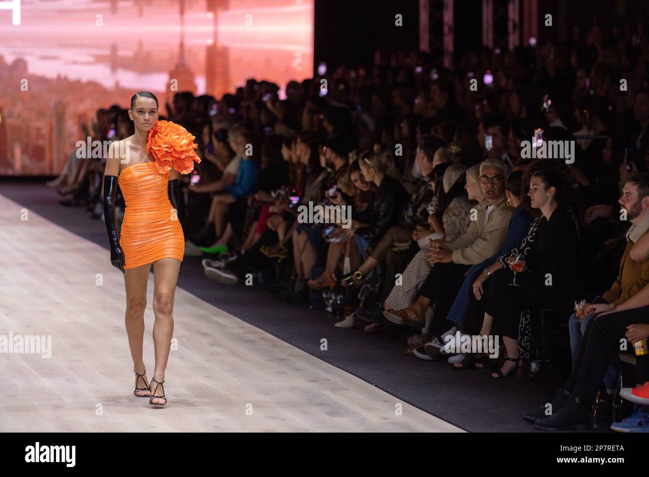 A model showcases designs by Jason Grech during the Melbourne Fashion ...