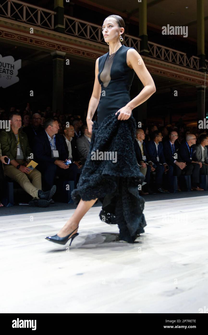 A model showcases designs by Carla Zampatti during the Melbourne ...