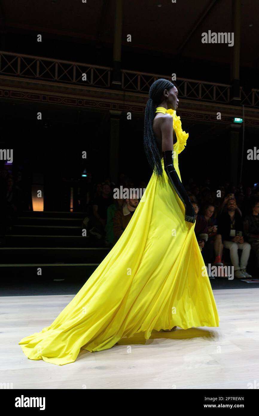 A model showcases designs by Jason Grech during the Melbourne Fashion ...