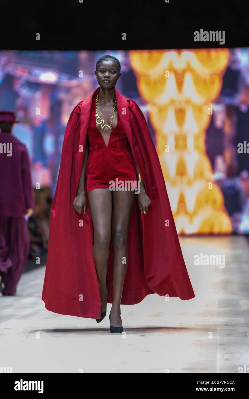 A model showcases designs by Martin Grant during the Melbourne Fashion ...