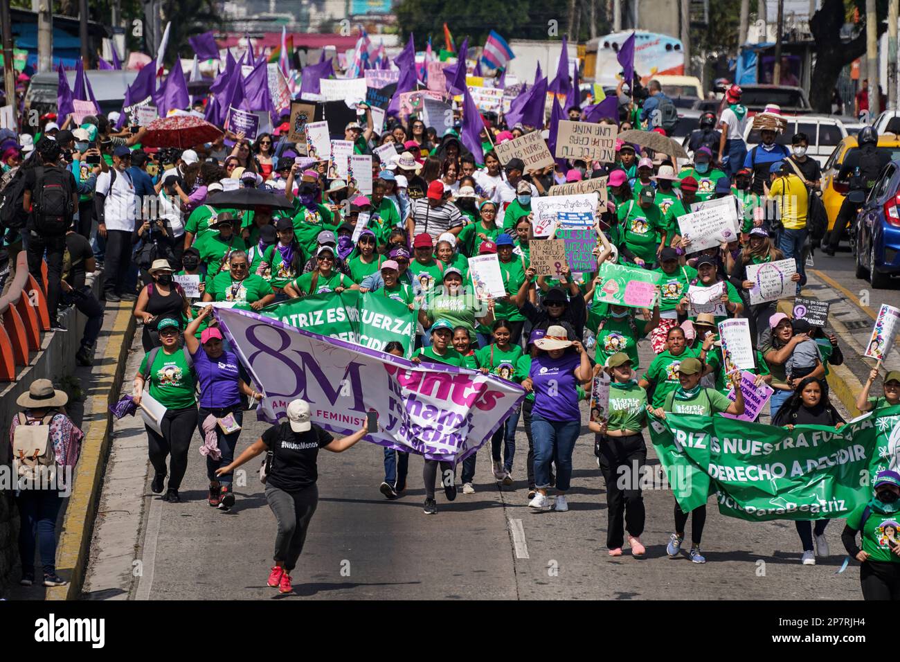 San Salvador, El Salvador. 08th Mar, 2023. Demonstrators march with ...