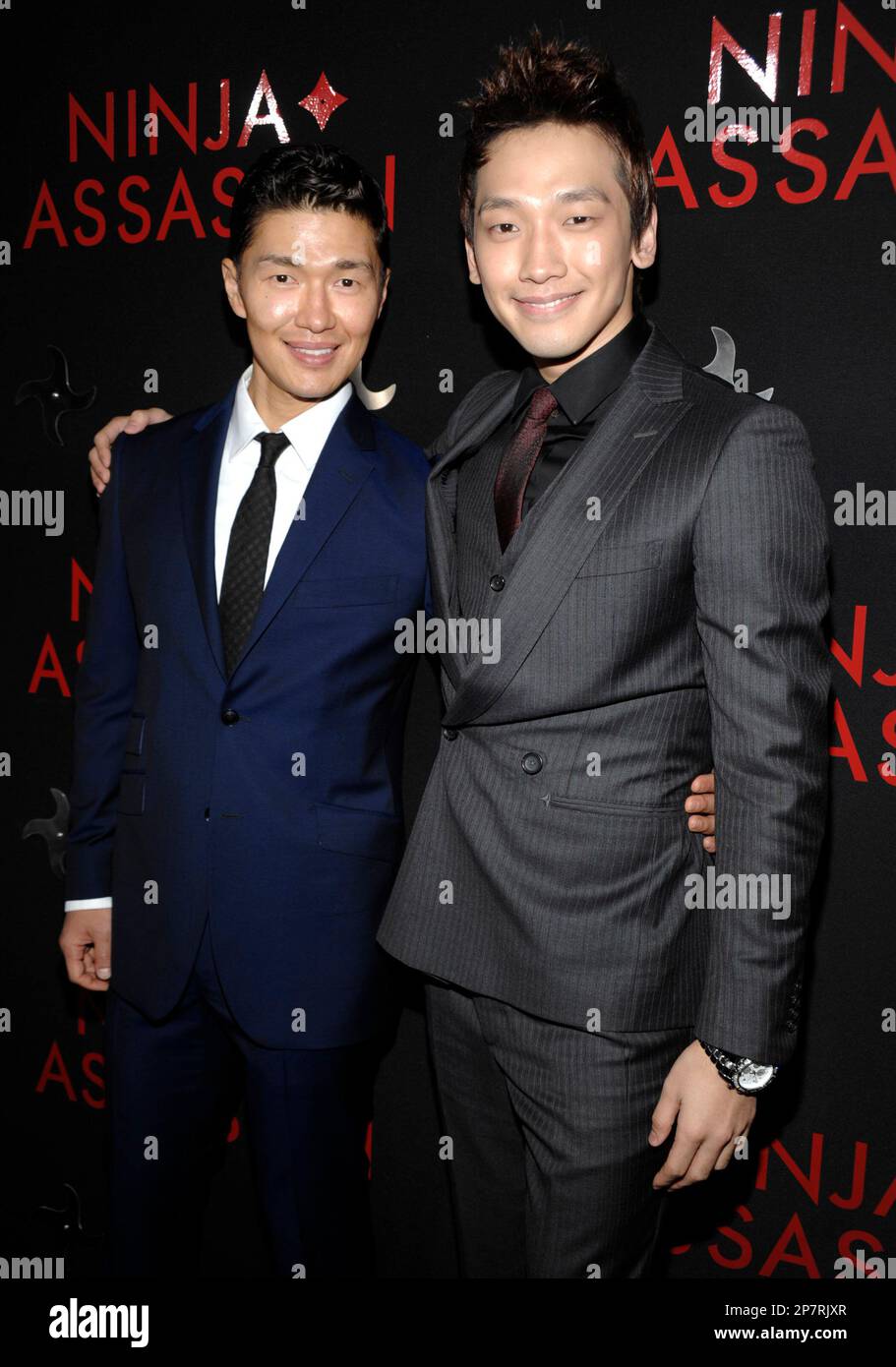 Actor Rick Yune, left, and actor Rain arrive at the premiere of the ...