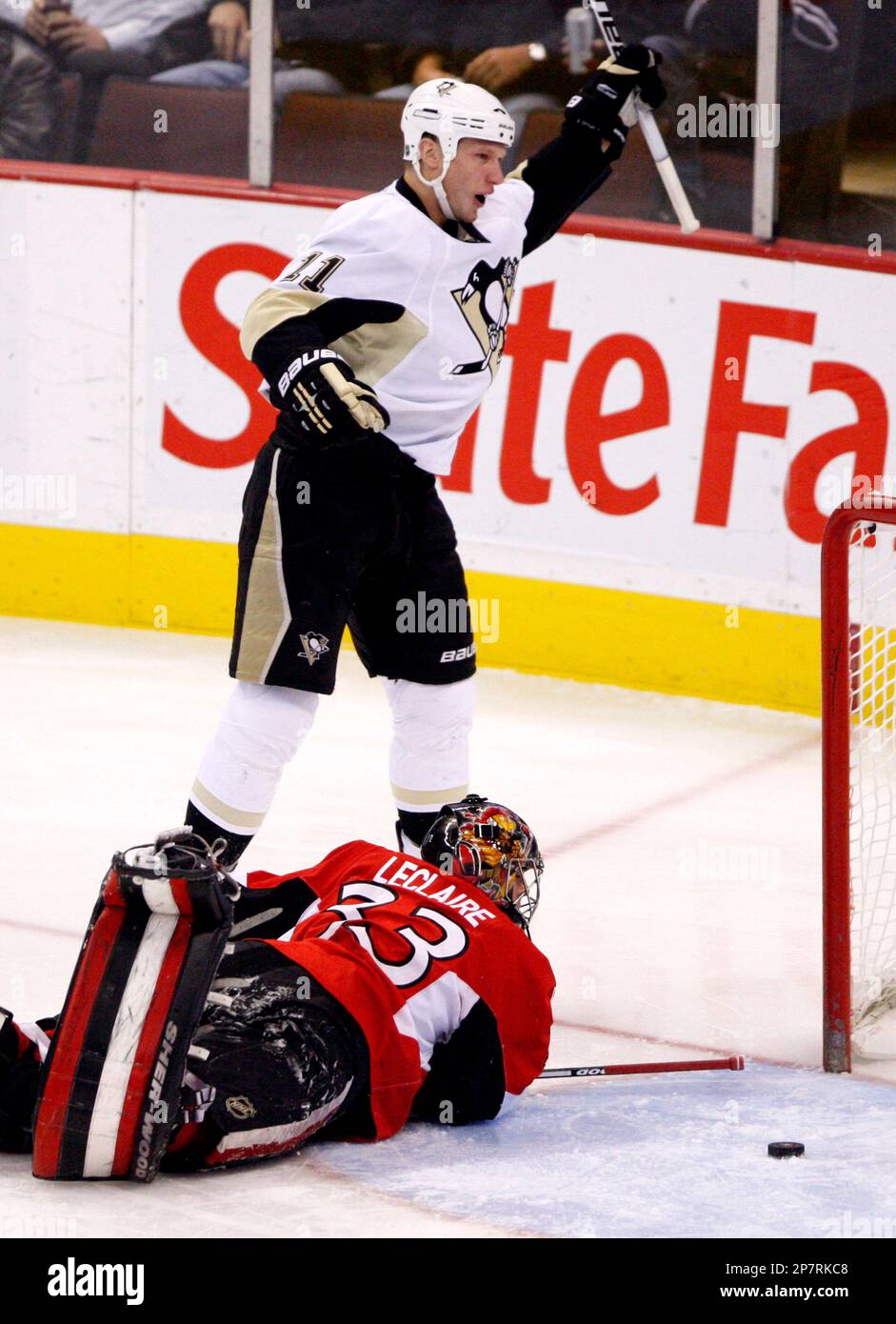 Pittsburgh Penguins' Jordan Staal (11) celebrates his goal on Ottawa ...