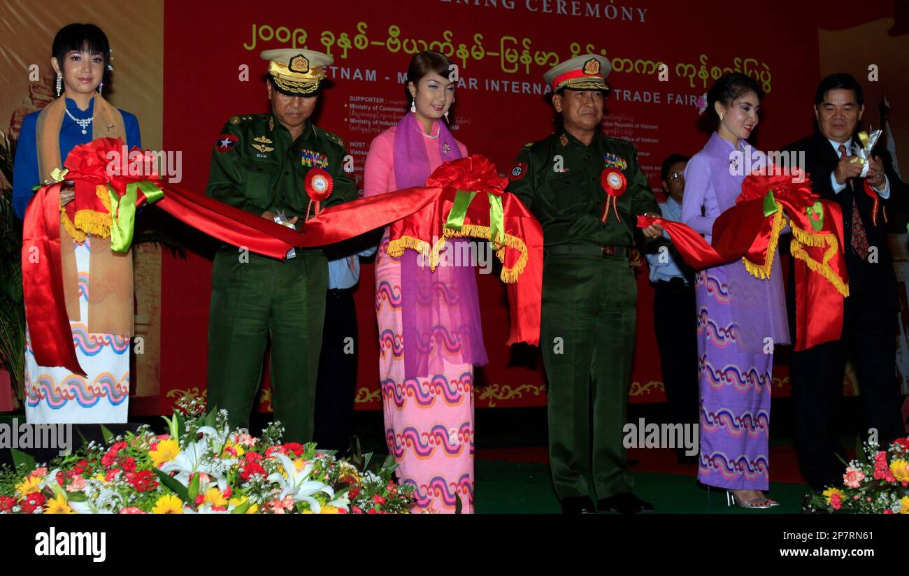 Lt-Gen Myint Swe, second from left, of Myanmar's Ministry of Defense ...