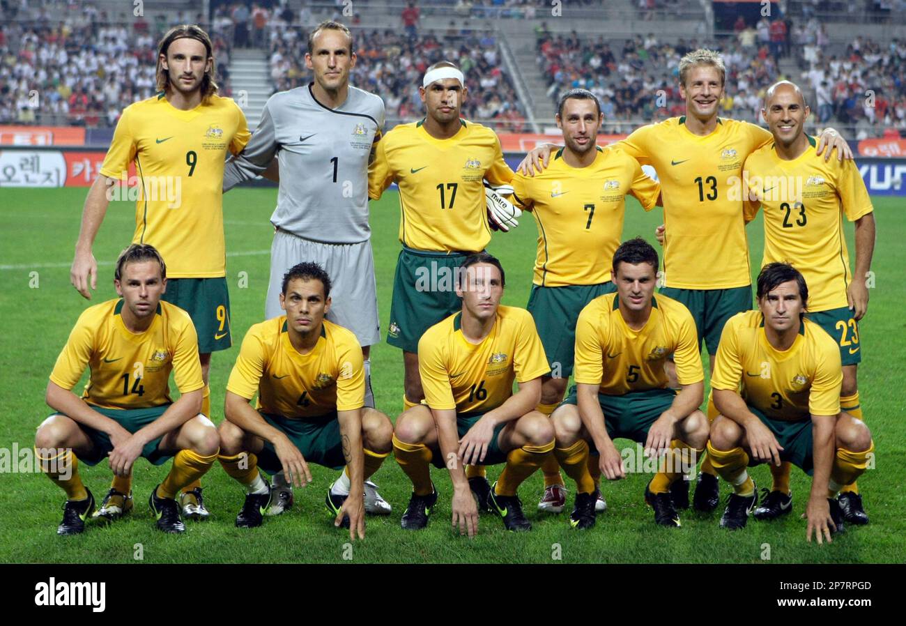 Australia's national soccer team players, back row, from left to right ...